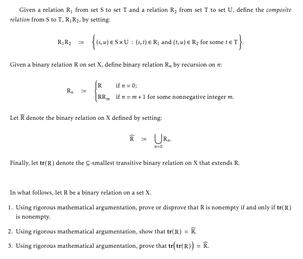 Solved Given a relation R, from set Sto set T and a relation | Chegg.com
