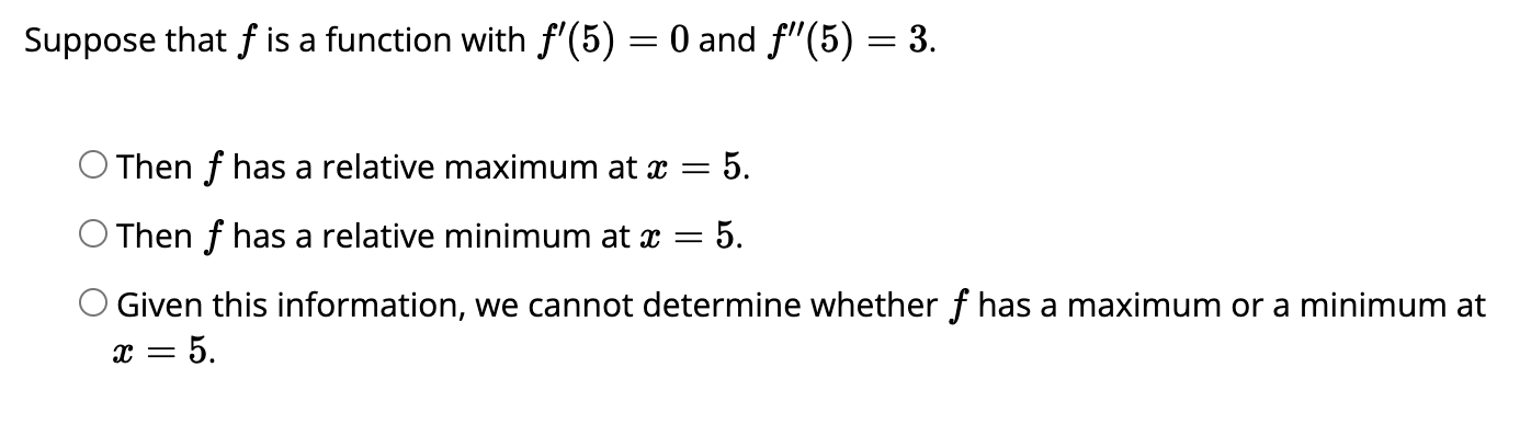 Solved Suppose that f is a function with f′(5)=0 and | Chegg.com
