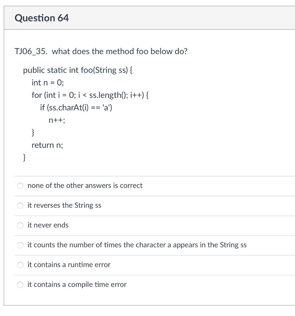 Solved Question 64 TJ06_35. what does the method foo below | Chegg.com