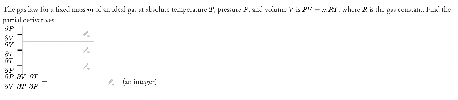 Solved The gas law for a fixed mass m of an ideal gas at | Chegg.com