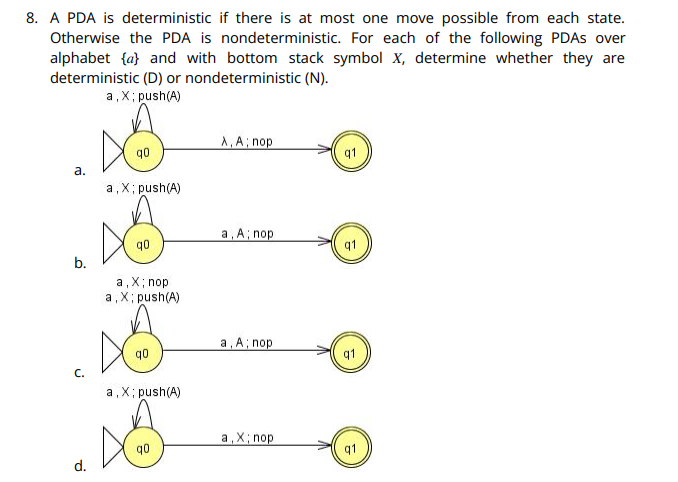 Solved 8. A PDA is deterministic if there is at most one | Chegg.com