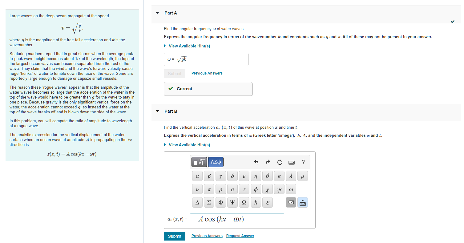 Solved Large waves on the deep ocean propagate at the speed | Chegg.com