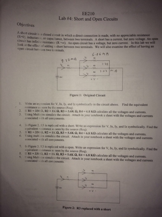 Solved EE210 Lab #4: Short and Open Circuits Objectives A | Chegg.com