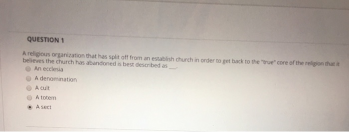 Solved QUESTION 1 Areligious organization that has split off | Chegg.com