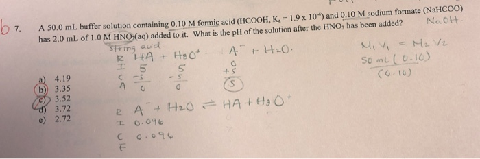 Solved . A 50.0 mL, buffer solution containing 0.10 M formic | Chegg.com