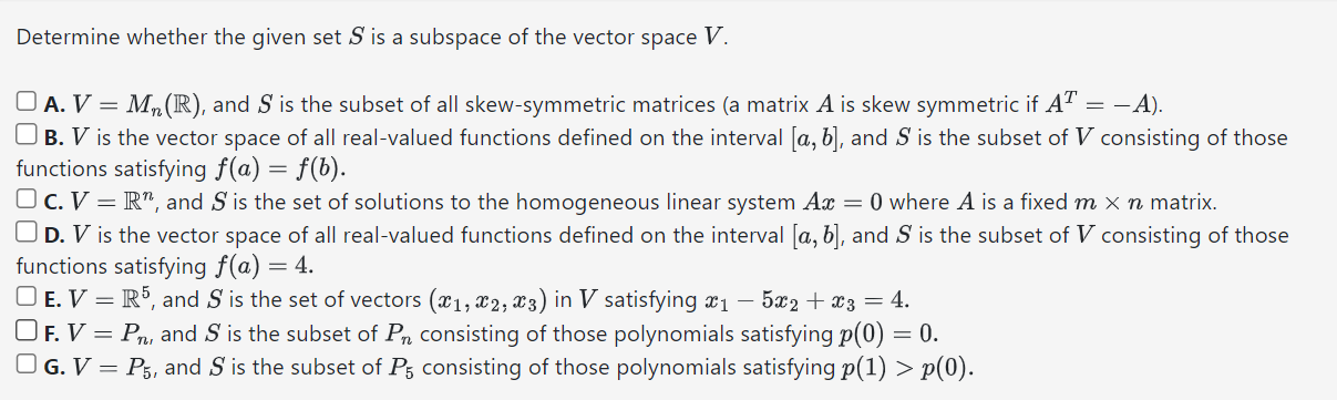 Solved Determine whether the given set S is a subspace of | Chegg.com