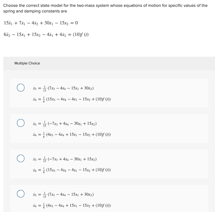 Solved From the following state-variable models, choose the | Chegg.com