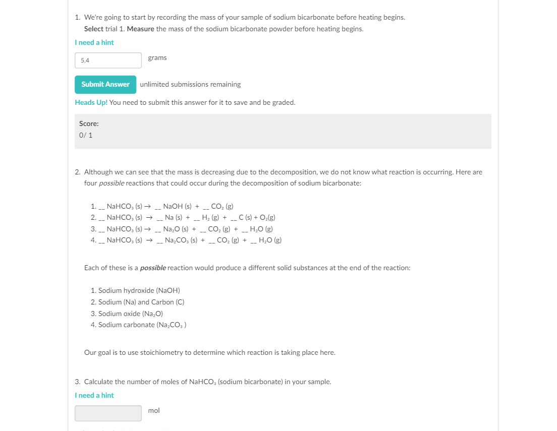 Solved 1. We're going to start by recording the mass of your | Chegg.com