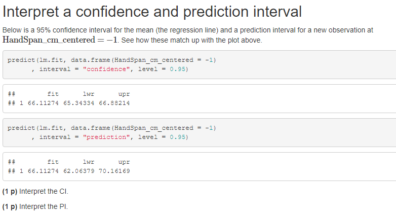 Solved Interpret a confidence and prediction interval Below | Chegg.com