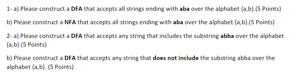 Solved 1- a) Please construct a DFA that accepts all strings | Chegg.com
