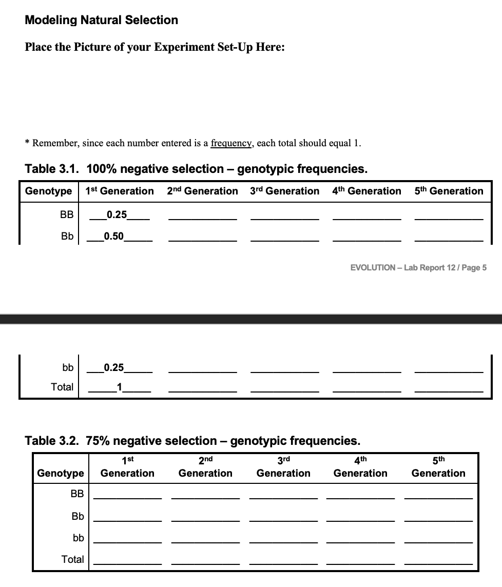 Solved Modeling Natural Selection Place the Picture of your | Chegg.com