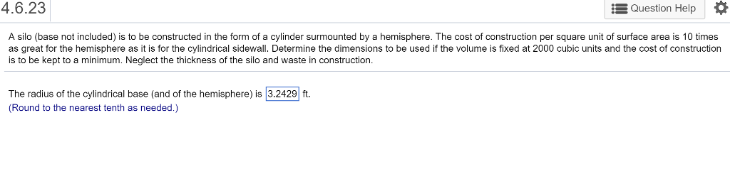 Solved 4.6.23 Question Help A silo (base not included) is to | Chegg.com