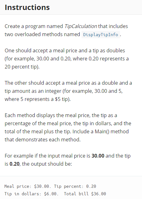 Solved Instructions Create A Program Named Tipcalculation 6742