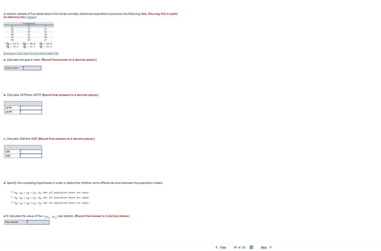 Solved A random sample of five observations from three | Chegg.com