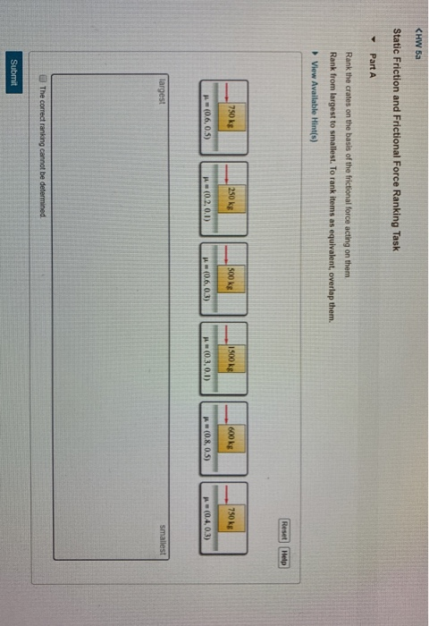 Solved CHW 5a Static Friction and Frictional Force Ranking | Chegg.com