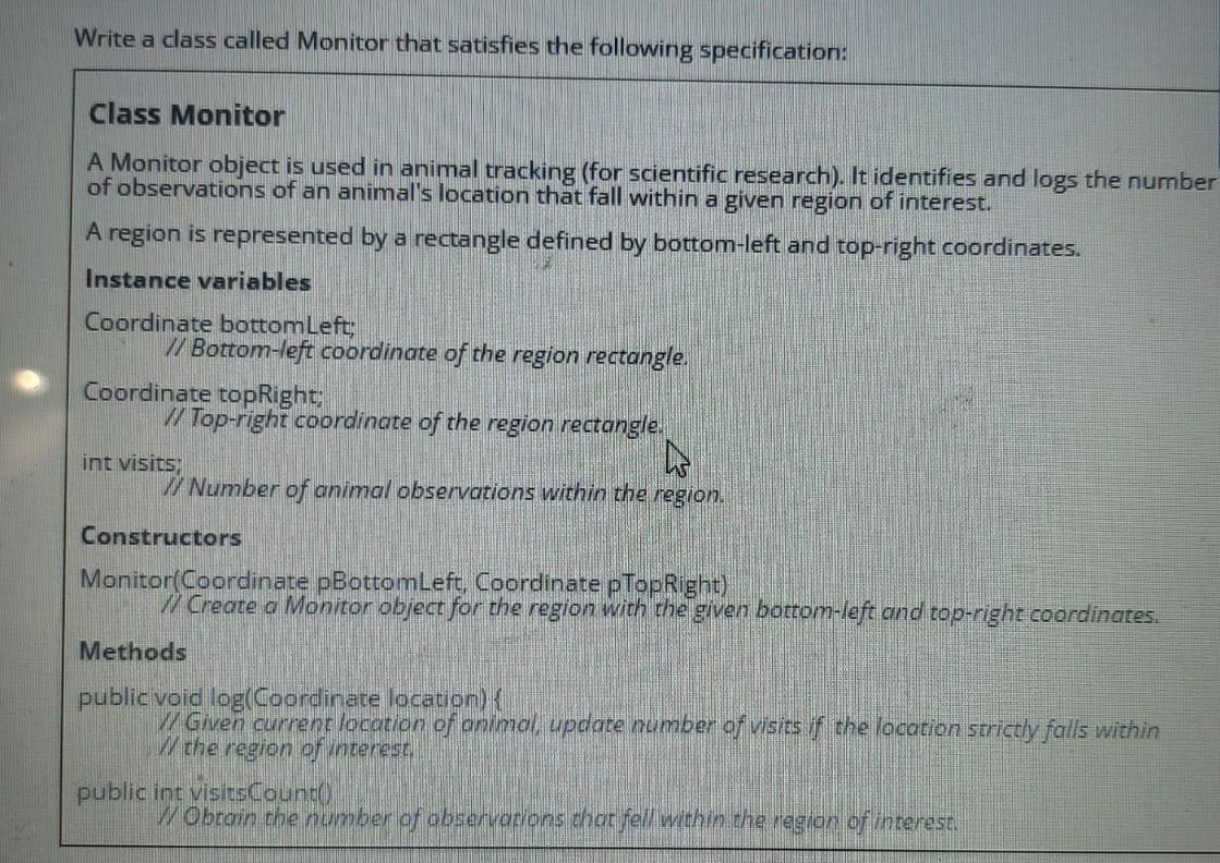 Solved Write a class called Monitor that satisfies the | Chegg.com