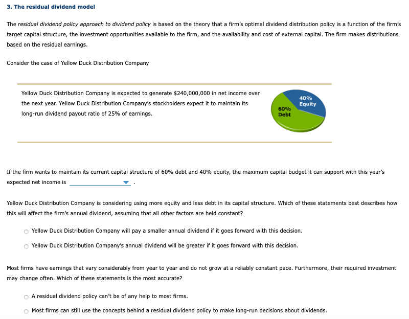 Solved 3. The residual dividend model The residual dividend | Chegg.com Solved 3. The residual dividend model The residual dividend | Chegg.com
