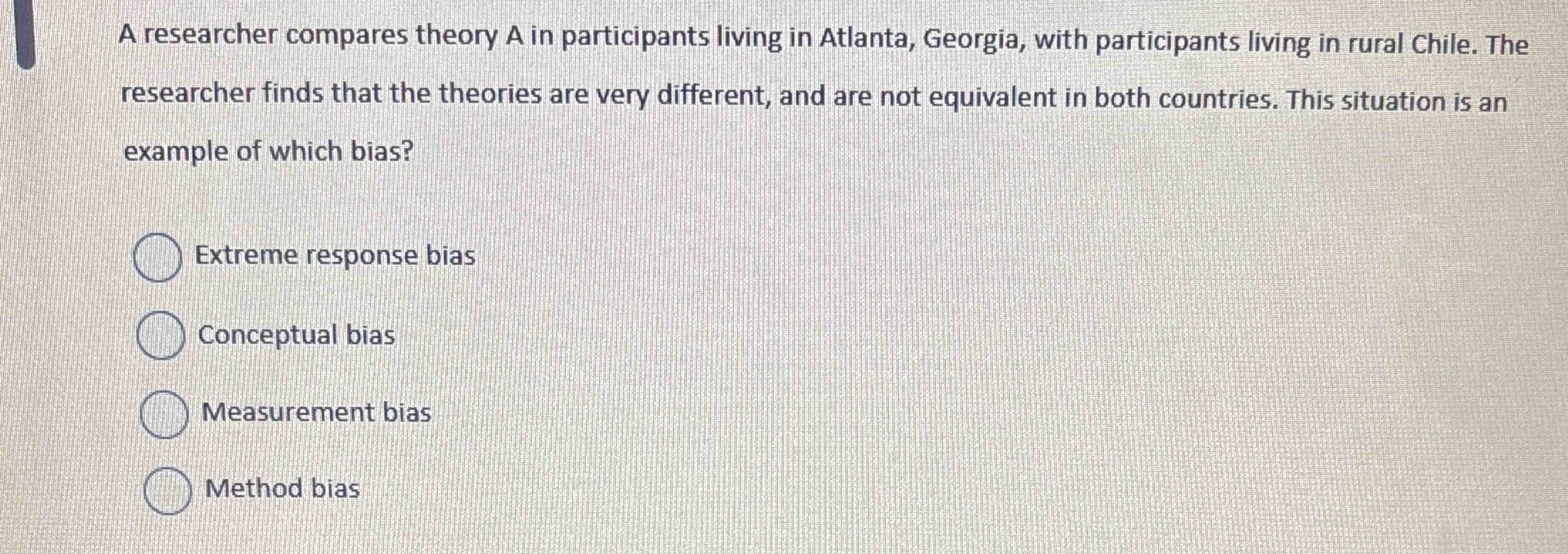 Solved A researcher compares theory A in participants living | Chegg.com