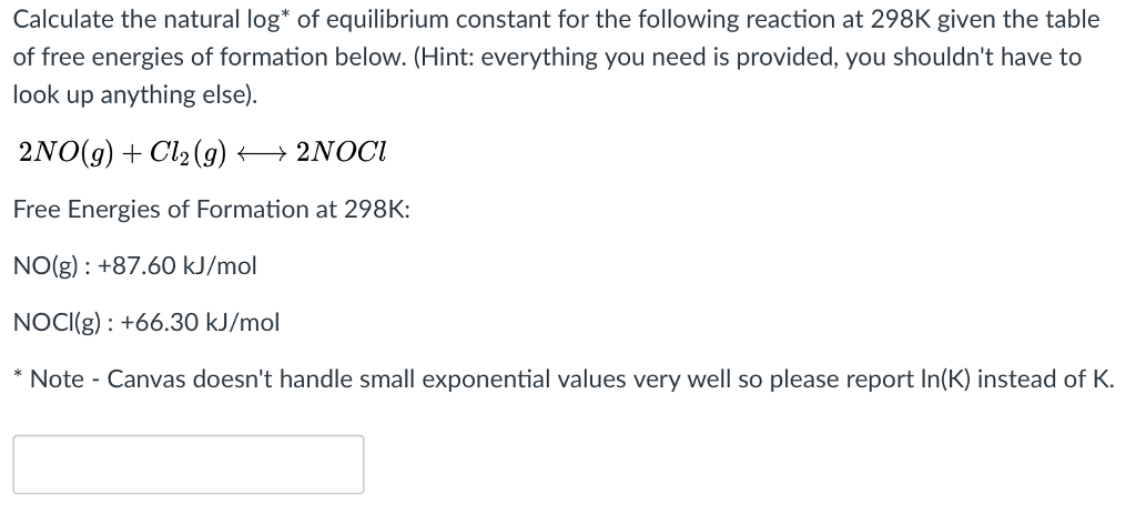Solved Calculate The Natural Log Of Equilibrium Constant
