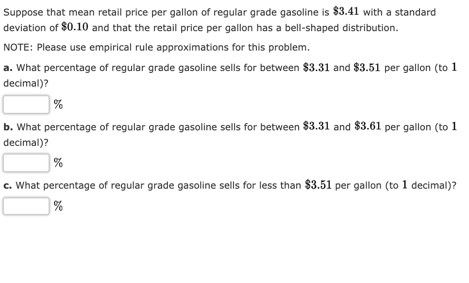 Solved Suppose that mean retail price per gallon of regular | Chegg.com