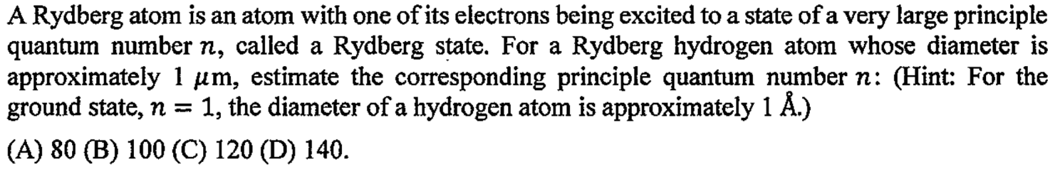 Solved A Rydberg atom is an atom with one of its electrons | Chegg.com
