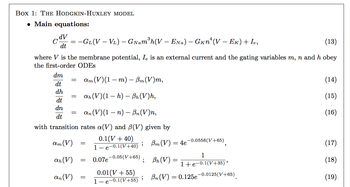 Box 1 The Hodgkin Huxley Model Main Equations Cox