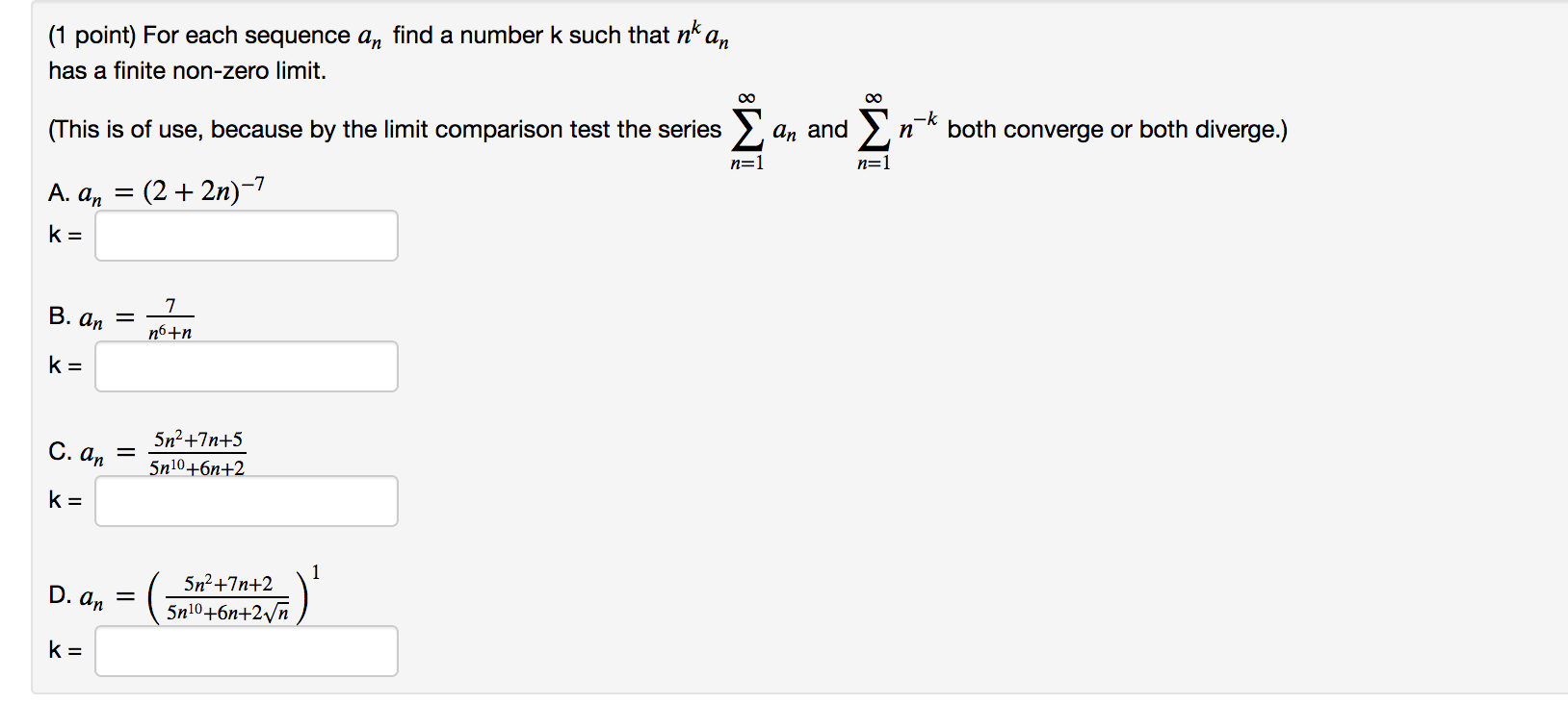 Solved (1 point) For each sequence an find a number k such | Chegg.com