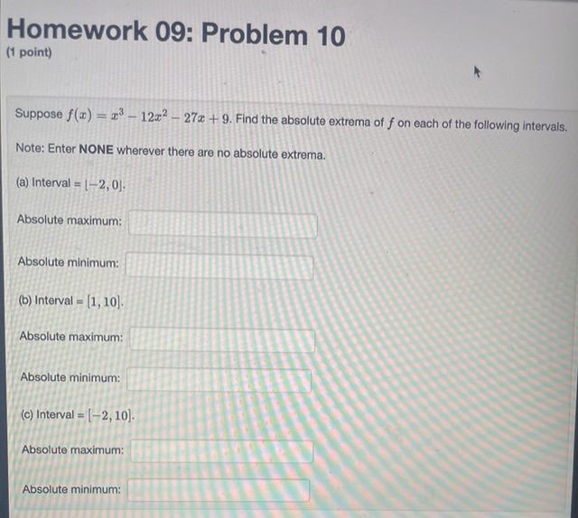 Solved Homework 09: Problem 10 (1 point) Suppose | Chegg.com