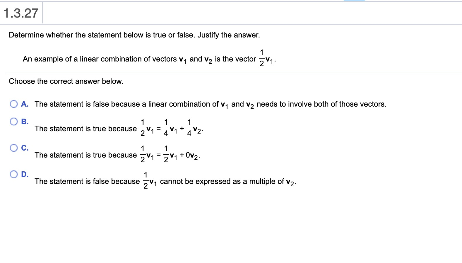 Solved 1.3.27 Determine whether the statement below is true | Chegg.com