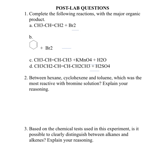 Solved POST-LAB QUESTIONS 1. Complete the following | Chegg.com