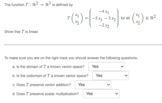 Solved The function T : R2 R3 is defined by -5x1 - 3x2 for | Chegg.com