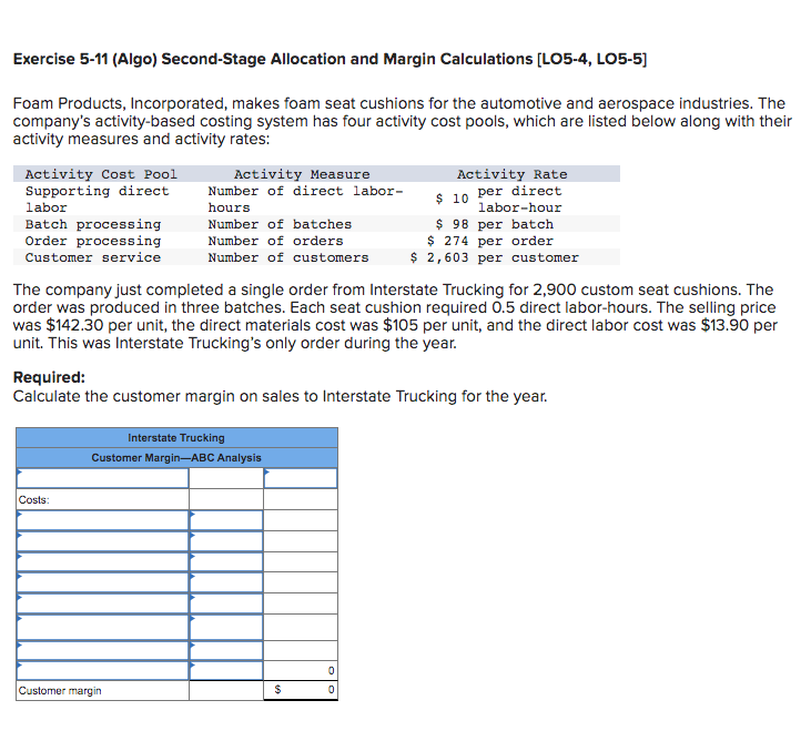 Solved Exercise 5-11 (Algo) Second-Stage Allocation and | Chegg.com