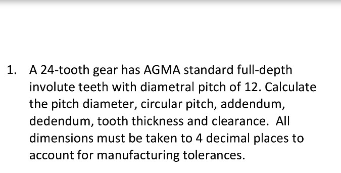 Solved A 24-tooth gear has AGMA standard full-depth involute | Chegg.com