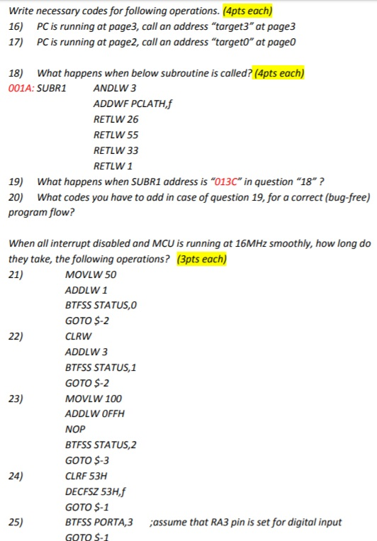 PIC16F877 data memory content is given with table | Chegg.com