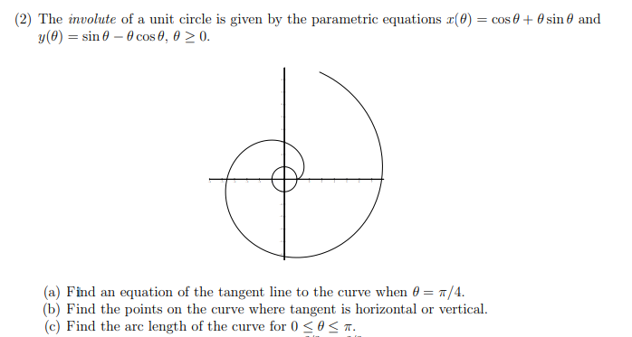 Solved (2) The involute of a unit circle is given by the | Chegg.com