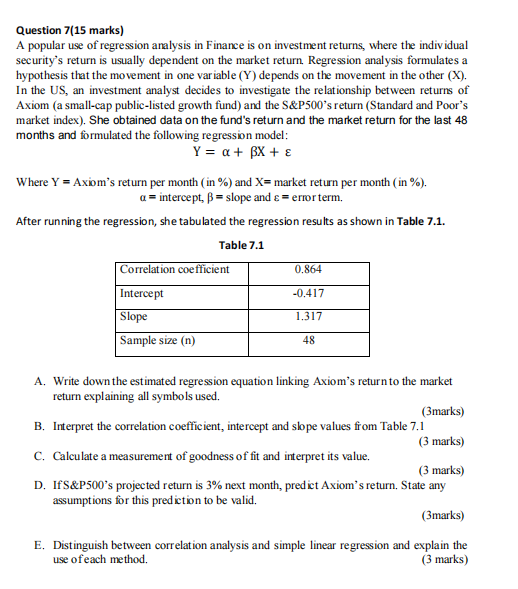 Solved Question 7(15 marks) A popular use of regression | Chegg.com