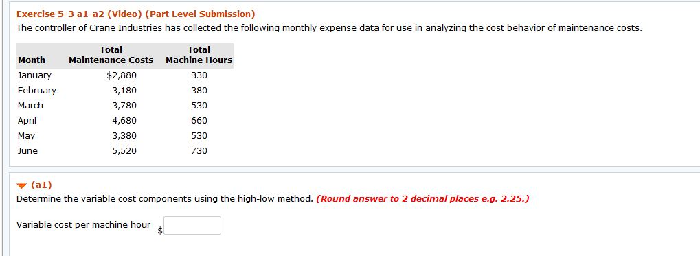 Solved Exercise 5-3 a1-a2 (Video) (Part Level Submission) | Chegg.com