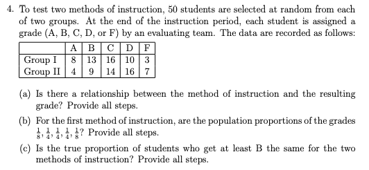 Solved a 4. To test two methods of instruction, 50 students | Chegg.com