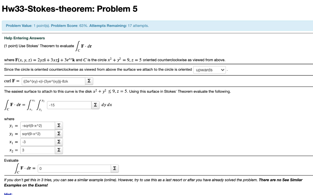 Solved Hw33-Stokes-theorem: Problem 5 Problem Value: 1 | Chegg.com