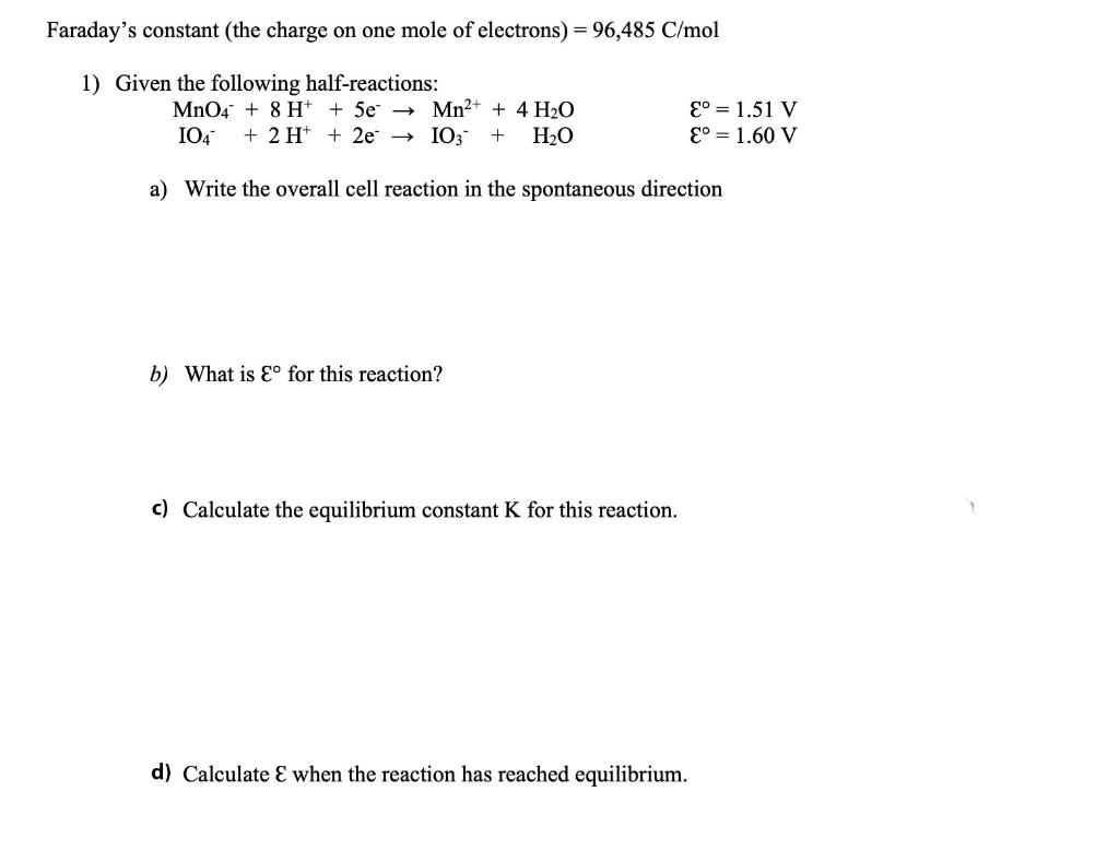Solved Faraday's constant (the charge on one mole of | Chegg.com