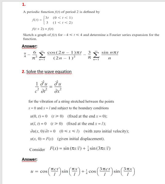 Solved 1. A periodic function f(t) of period 2 is defined by | Chegg.com