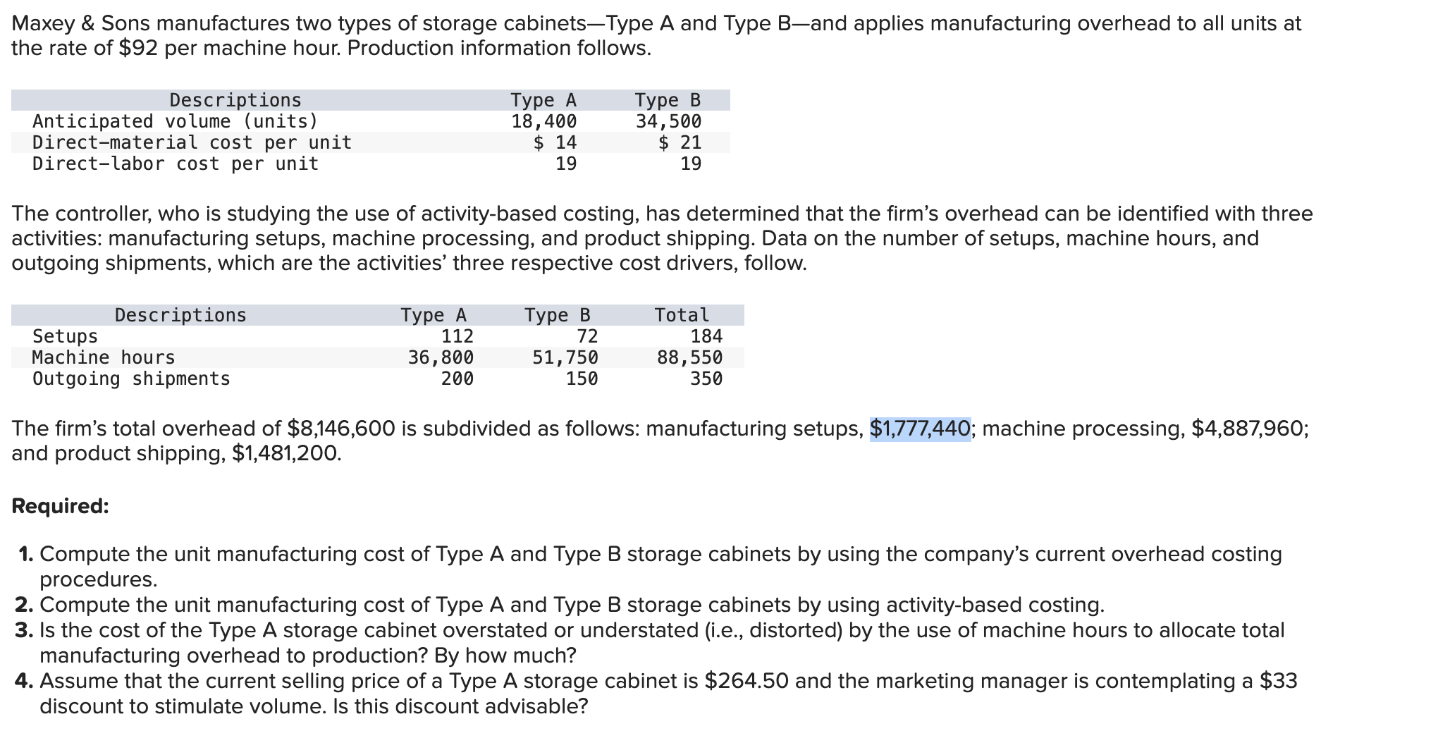 Solved Maxey & Sons manufactures two types of storage | Chegg.com