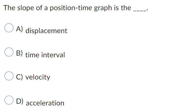 Solved The slope of a position-time graph is the A) | Chegg.com