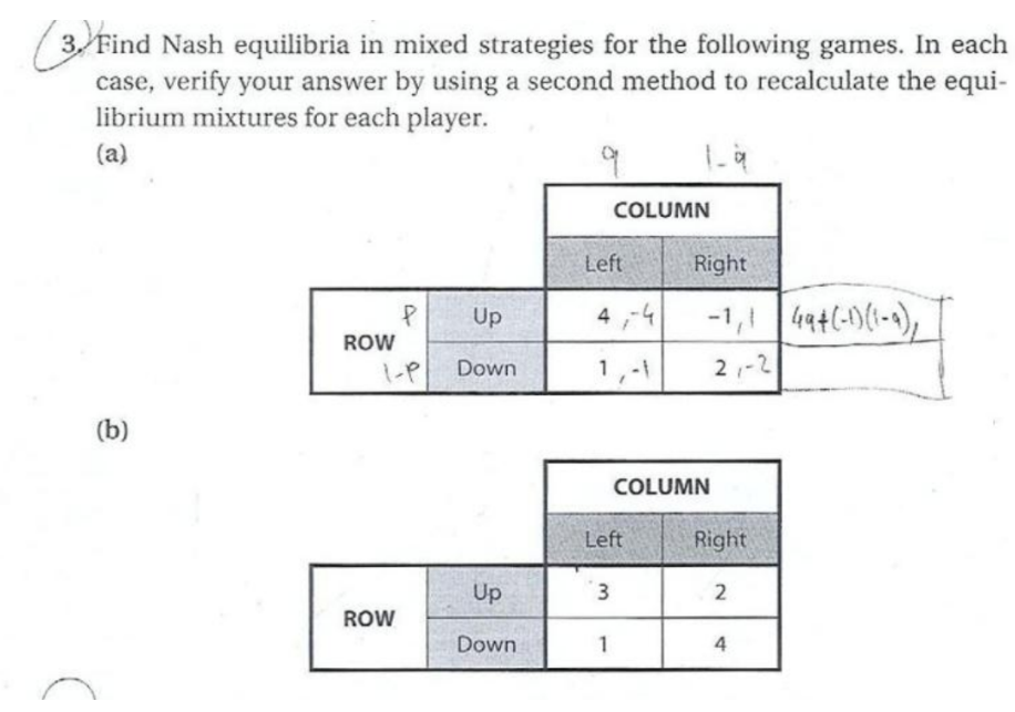 Solved 3. Find Nash equilibria in mixed strategies for the | Chegg.com