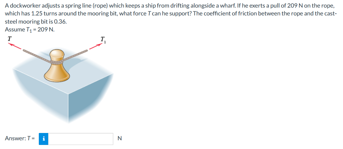 Solved A dockworker adjusts a spring line (rope) which keeps | Chegg.com