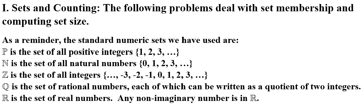 Solved I. Sets and Counting: The following problems deal | Chegg.com