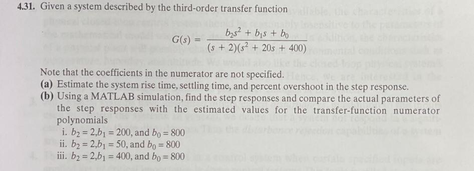 Solved 4.31. Given a system described by the third-order | Chegg.com