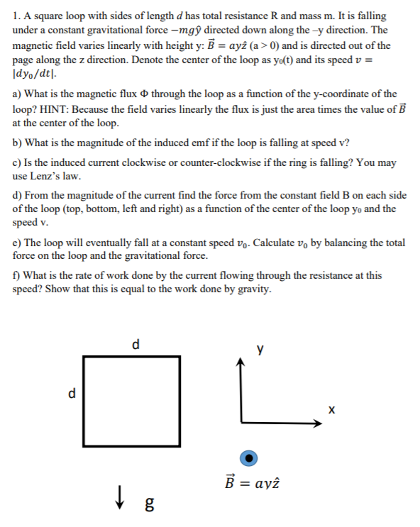 Solved 1. A square loop with sides of length d has total | Chegg.com