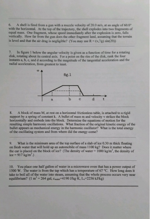 Solved 6. A shell is fired from a gun with a muzzle velocity | Chegg.com