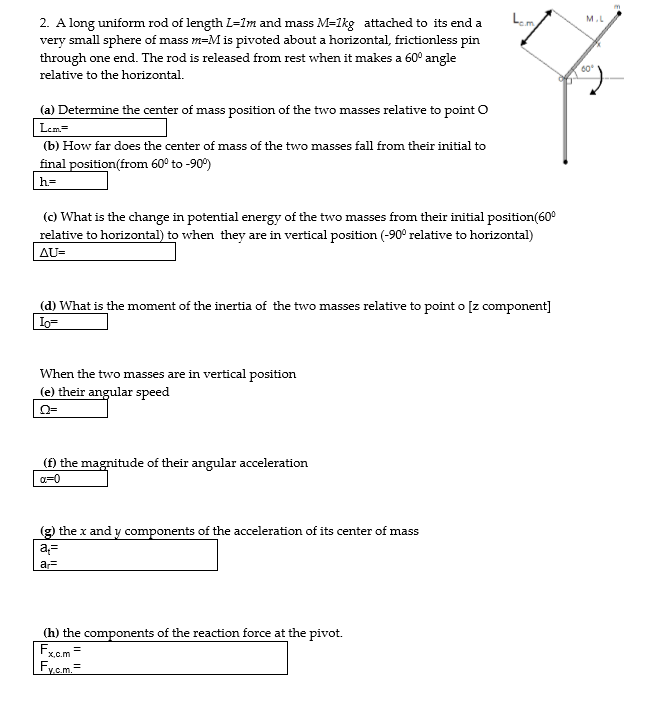 2. A long uniform rod of length L=1m and mass M=1kg | Chegg.com